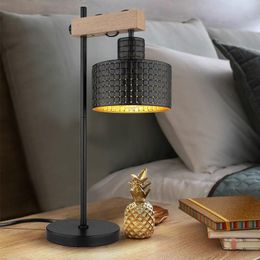 etc-shop Tischlampe Leuchte Nachttischlampe Holzoptik schwarz gold Wohnzimmerleuchte 31cm