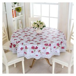 Runde PVC-Wachstuch-Tischdecke, mit Blumen- und Spitzenmuster, runde Tischdecke, wasserdicht, schmutzabweisend, Wachstuch-Esstischdecke, für