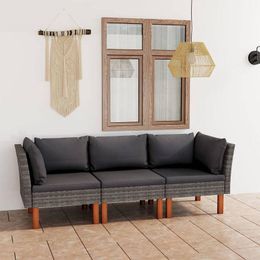 Bonnevie - 3-Sitzer-Gartensofa,Lounge-Sofa mit Kissen Grau Poly Rattan vidaXL