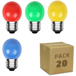 LEDKIA 20er Pack LED-Lampen E27 G45 3W 4 Farben Einfarbig Bunt