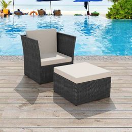 Bonnevie - Gartensessel mit Fußhocker Poly Rattan Schwarz vidaXL788456