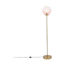 Qazqa - Art Deco Stehlampe Messing mit rosa Glas - Pallon Mezzi - Rosa