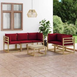 6-tlg. Garten-Lounge-Set，Gartenmöbel-Set mit Weinroten Kissen vidaXL