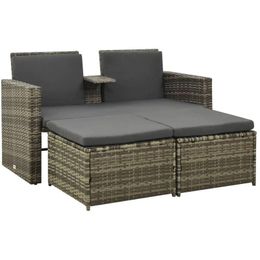 3-tlg. Garten-Lounge-Set,Gartenmöbel-Set mit Auflagen Poly Rattan Grau vidaXL