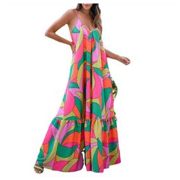 AFAZ New Trading UG Sommerkleid Langes Neckholder-Print-Kleid für Damen mit tiefem V-Ausschnitt