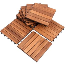 Holzfliesen aus Akazien Holz 30x30cm, 6 Latten Fliese 2m², Bodenfliesen für Terrassen und Balkon(22 Stück) - VINGO