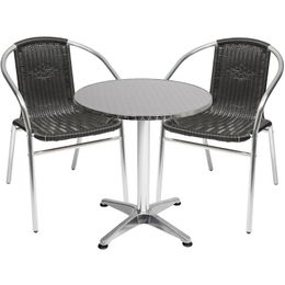 Mojawo Bistrogarnitur 3-teilig Aluminium / Rattan / Schwarz-D950249+2xD537481