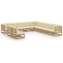 11-tlg. Garten-Lounge-Set,Gartenmöbel-Set Kissen Honigbraun Kiefer Massivholz vidaXL