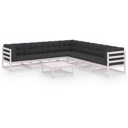 8-tlg. Garten-Lounge-Set,Gartenmöbel-Set mit Kissen Weiß Kiefer Massivholz vidaXL