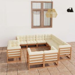 11-tlg. Garten-Lounge-Set,Gartenmöbel-Set Kissen Honigbraun Kiefer Massivholz vidaXL