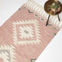 Homescapes - Handgewebter Kelim Teppich Pali - 160 x 230 cm, rosa-grau gemustert - Rosa-Grau-Natur
