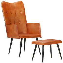 MAISONCHIC Relax-Sessel,Essstühle,Ohrensessel mit Hocker Hellbraun Echtleder -75817 - Braun