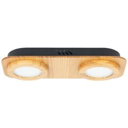 LINDBY - Joren LED-Spot Holz zweiflammig rund - holz hell, weiß