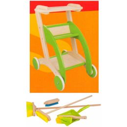 Vogtlandia - Blizzi Holz Kinder Spielzeug Putzwagen mit Besen Handfeger Ziehwagen Trolley