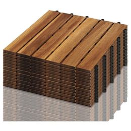 VINGO Holzfliesen aus Akazien Holz 30x30cm, 6 Latten Fliese 3m², Bodenfliesen für Terrassen und Balkon(33 Stück) - Braun
