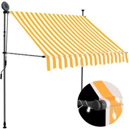 Einziehbare Markise Handbetrieben, Gelenkarmmarkise, Sonnenmarkise mit led 200 cm Weiß Orange KLI92985 MAISONCHIC