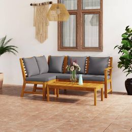 4-tlg. Garten-Lounge-Set Gartenmöbel-Set Terrassen-Sitzgruppe mit Auflagen Massivholz Akazie ZDEH59235 MAISONCHIC