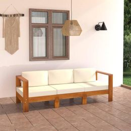 3-Sitzer-Gartensofa,Lounge-Sofa mit Cremeweißen Auflagen Massivholz Akazie vidaXL