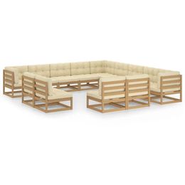 13-tlg. Garten-Lounge-Set,Gartenmöbel-Set Kissen Honigbraun Kiefer Massivholz vidaXL