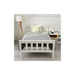 Holzbett Einzelbett aus Bettgestell mit Lattenrost Holzbett mit Kopfteil - 90 x 200 cm Massivholz Kinderbett Jugendbett Kiefer massiv Weiß