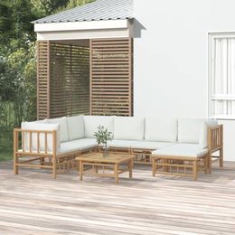 MAISONCHIC - 8-tlg. Garten-Lounge-Set Gartenmöbel-Set Terrassen-Sitzgruppe mit Cremeweißen Kissen Bambus ZDEH77396