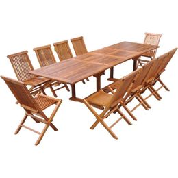 Rechteckiger Gartentisch für 10 Personen und 10 Stühle aus Teakholz LUBOK - Holz