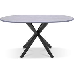 FRANKYSTAR Marui - Ovaler Esstisch aus Holz und Metall mit zentraler Tisch-Gestell 180x100 cm - grau in Holzoptik