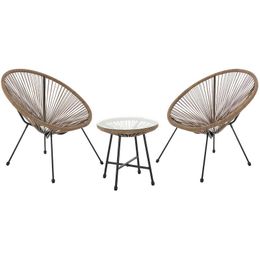 Bali Balkon Möbel Set Lounge Garnitur Relax Egg-Chair Flecht-Design Braun - SVITA