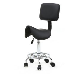 Tabouret de technicien, avec dossier, demi cuir pu, barre d'air certifiée sgs, roues en nylon, 150 kg, noir, coussin en forme de selle