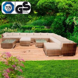 Gartenmöbel Lounge Sofa Couch Set Dreams Braun Poly-Rattan für 11 Personen - Brast