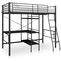 MAISONCHIC Etagenbett Bett für Schlafzimmer Bettgestell mit Tischrahmen Schwarz Metall 90x200 cm DE65066