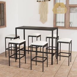 7-tlg. Gartenbar-Set,Gartenmöbel Set mit Kissen Poly Rattan Schwarz vidaXL