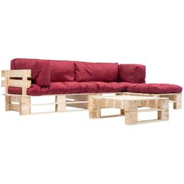 4-tlg. Paletten-Lounge-Set mit Kissen in Rot Holz Vidaxl Rot