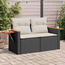 Gartensofa mit Kissen 2-Sitzer Schwarz Poly Rattan vidaXL865061