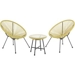 Bali Balkon Möbel Set Lounge Garnitur Relax Egg-Chair Flecht-Design Gelb - SVITA