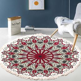 Teppich Wohnzimmer Runder handgewebter Baumwollteppich Mandala-Muster Böhmischer Vintage-Stil mit Bommeln Maschinenwaschbar Für Schlafzimmer Flur