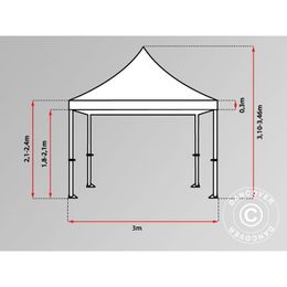 Dancover Faltzelt Faltpavillon Wasserdicht FleXtents PRO 3x3m Gestreift - Weiß / Rot