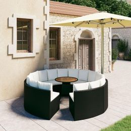 9-tlg. Garten-Sofagarnitur Gartenmöbel-Set Sitzgruppe Garten-Lounge-Set mit Auflagen Poly Rattan Schwarz FRJR809046 MAISONCHIC