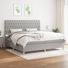 MAISONCHIC Boxspringbett mit Matratze Doppelbett Bett für Schlafzimmer Hellgrau 200x200 cm Stoff DE83076