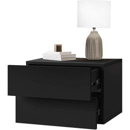 ML-Design - Nachttisch hängend mit 2 Schubladen, 42x29x30 cm, Schwarz matt, Holzwerkstoff Nachtschrank Kommode Wandschrank Nachtkonsole Wandregal