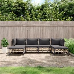 6-tlg. Garten-Lounge-Set Gartenmöbel-Set Terrassen-Sitzgruppe mit Kissen Anthrazit Poly Rattan ZDEH53035 MAISONCHIC