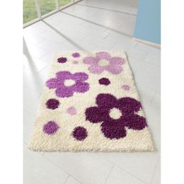 Relita Kinder-Hochflor-Teppich mit Blumen-Motiv, 170x120 cm, weiß/purple