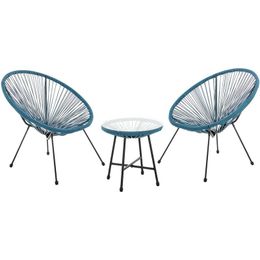 Bali Balkon Möbel Set Lounge Garnitur Relax Egg-Chair Flecht-Design Blau - SVITA