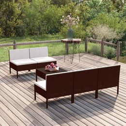 6-tlg. Garten-Lounge-Set Gartenmöbel-Set Terrassen-Sitzgruppe mit Auflagen Poly Rattan Braun ZDEH42669 MAISONCHIC