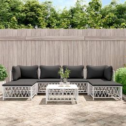 7-tlg. Garten-Lounge-Set Gartenmöbel-Set Terrassen-Sitzgruppe mit Kissen Weiß Stahl ZDEH78119 MAISONCHIC