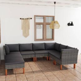 8-tlg. Garten-Lounge-Set,Gartenmöbel-Set mit Kissen Poly Rattan Grau vidaXL