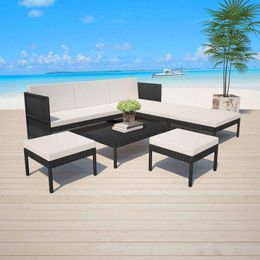 6-tlg. Garten-Lounge-Set,Gartenmöbel-Set mit Auflagen Poly Rattan Schwarz vidaXL