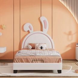 Hübsches Universal Kinderbett für Jungen und Mädchen 90x200 cm Kaninchenohr weiß - weiß