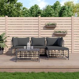 4-tlg. Garten-Lounge-Set Gartenmöbel-Set Terrassen-Sitzgruppe mit Kissen Anthrazit Poly Rattan ZDEH45922 MAISONCHIC