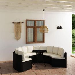 7-tlg. Garten-Sofagarnitur,Gartenmöbel-Set mit Auflagen Poly Rattan Schwarz vidaXL